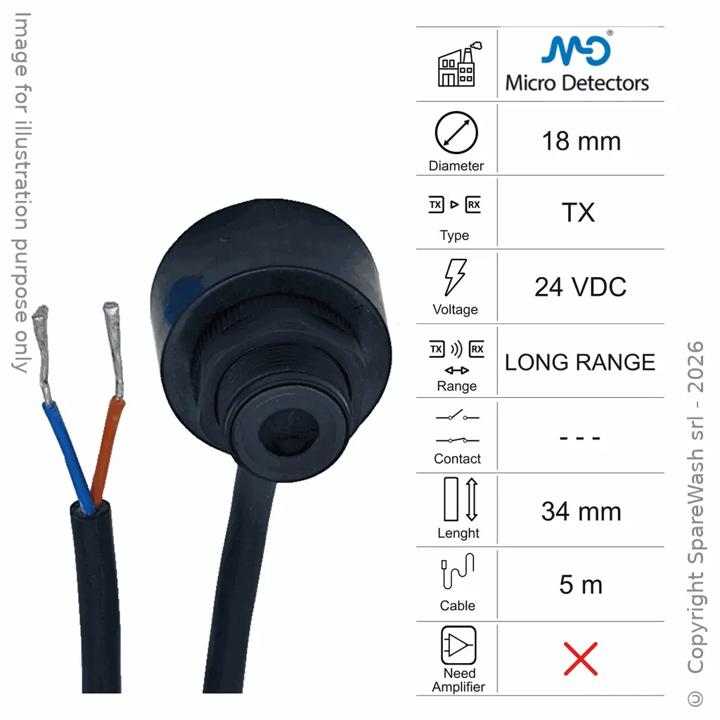 FOTOCELLULA TRASMETTITORE M18 L34 - CAVO 5M - LUNGO RAGGIO 24VDC ...